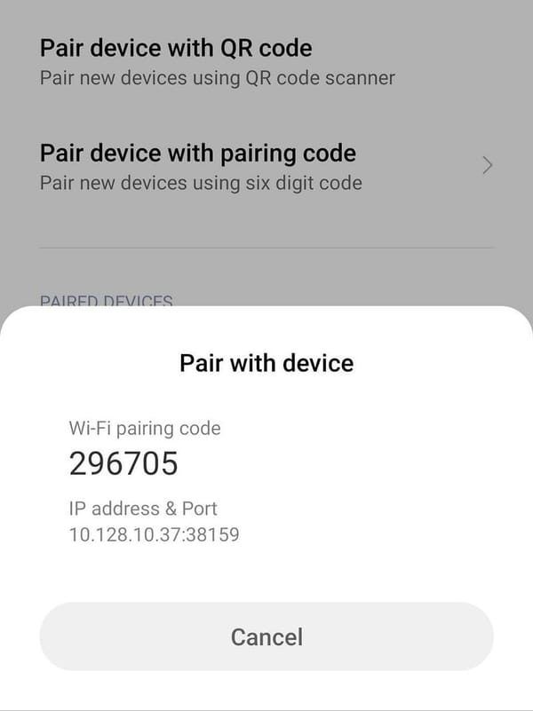 Pairing Android Device with adb from command line